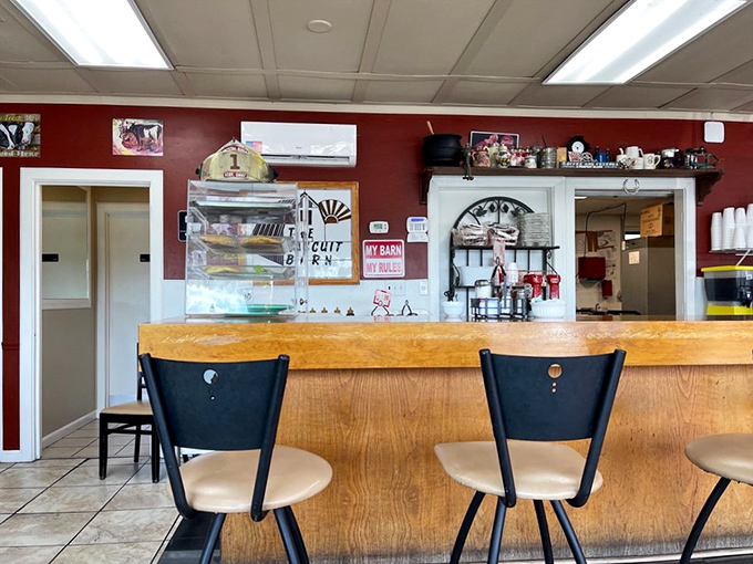 Counter seating where regulars exchange local gossip and newcomers are welcomed into the fold. The heart of any great breakfast joint.