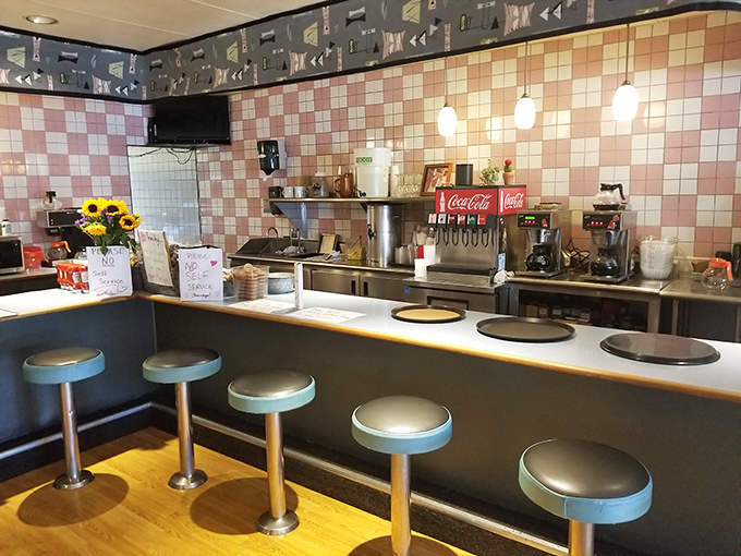 Classic diner counter seating where the magic happens. Those stools have supported generations of hungry Ojai residents seeking breakfast bliss.