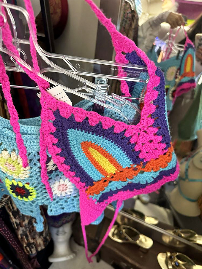 Crocheted bags in colors that make the '70s jealous &ndash; handmade when that actually meant something.