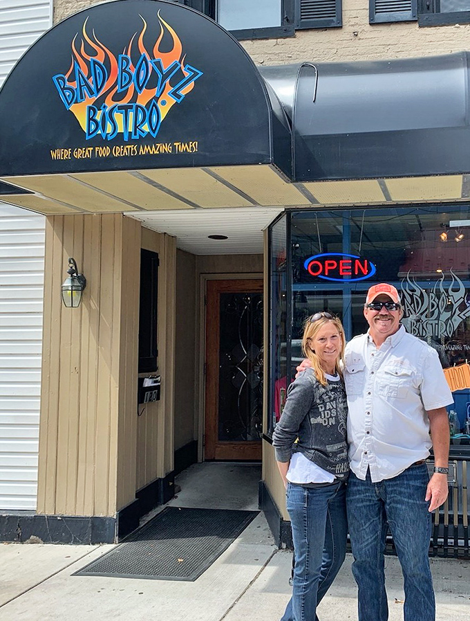 Happy patrons outside the bistro &ndash; living proof that the best souvenirs from Bedford aren't things, but memories of exceptional meals shared.