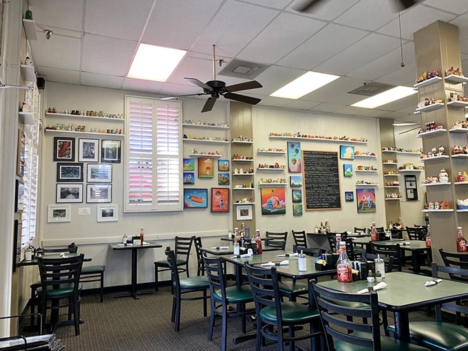 Art on the walls, shakers on the shelves, and the promise of perfect eggs in the air. A feast for all senses.