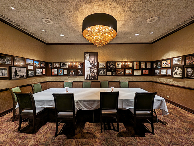 The private dining room, lined with historic photographs, tells the story of Lawry's legacy in black and white. If these walls could talk...