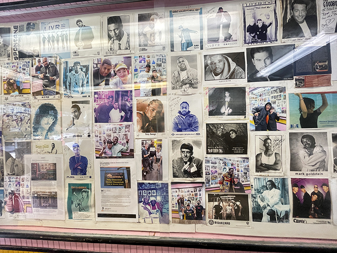 The wall of fame showcases visitors who came for the cheesesteaks and left as converts to the Church of Ishkabibble's.