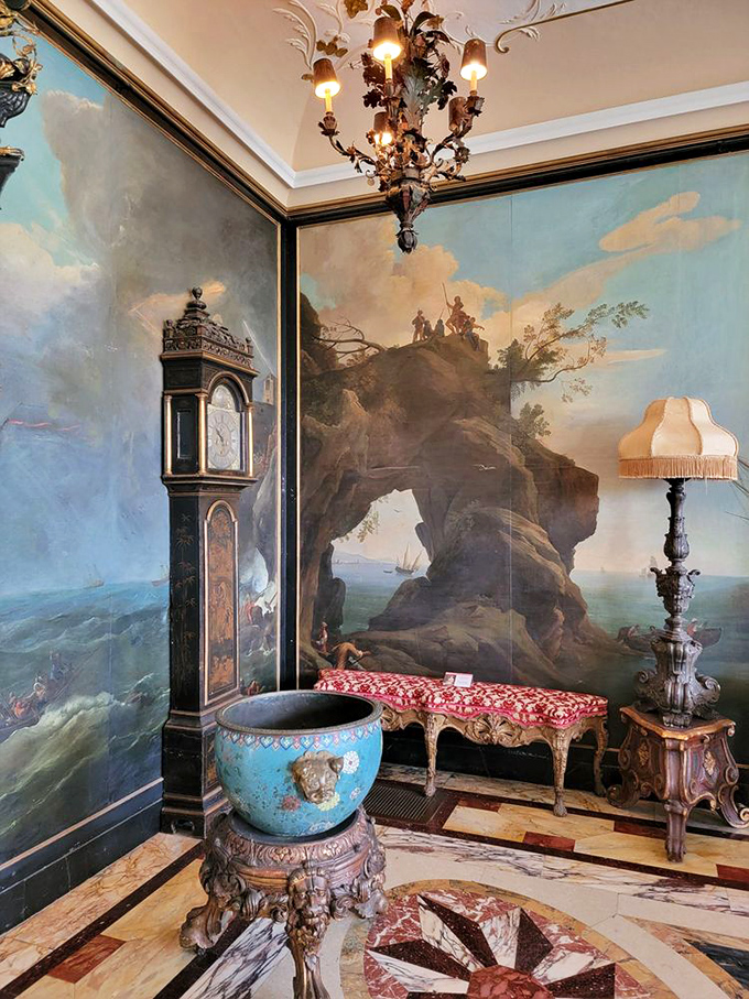 Wall-to-wall storytelling where painted scenes transport you to another era. Who needs Netflix when your walls tell better stories?