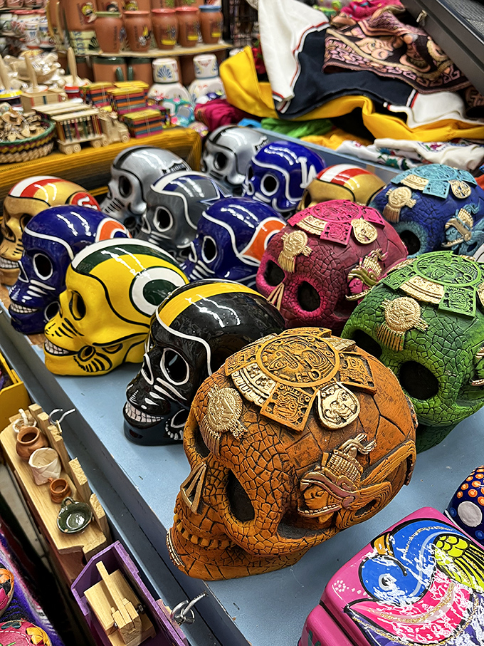 Calaveras in technicolor glory celebrate life while acknowledging death. These aren't Halloween decorations&mdash;they're year-round reminders to live vibrantly.