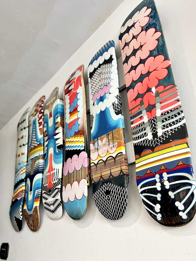Art that feeds your soul while you feed your body. These vibrant skateboard decks add a splash of Philly's urban energy to the dining experience.
