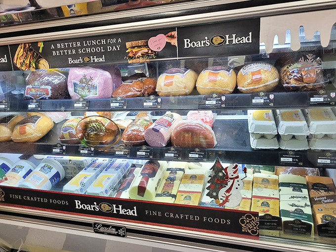 The deli case showcases Boar's Head meats and cheeses like museum exhibits, except these masterpieces are destined for your sandwich rather than a frame.