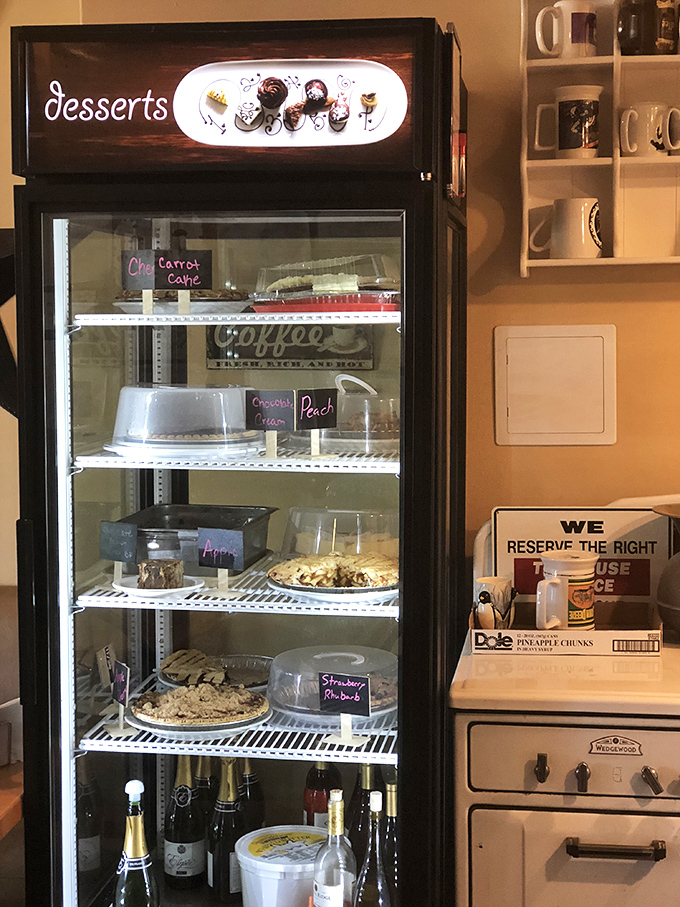 The dessert case stands as a shrine to sweet temptation, with homemade pies that whisper, "Diet? What diet?" to anyone who dares look.