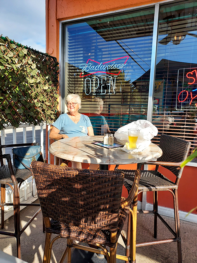 Outdoor dining, Florida-style. Nothing beats a cold beer, warm sunshine, and the promise of seafood just minutes away.