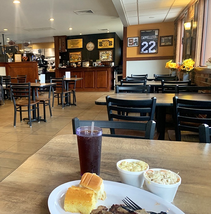 Even when the dining room isn't packed, there's a warmth here that goes beyond the food – Penn State memorabilia included.