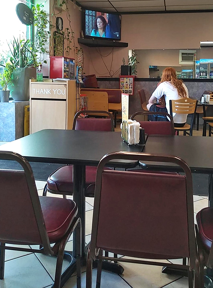 The dining area speaks volumes: simple, functional, and focused on what matters. When the food is this good, who needs fancy chairs?