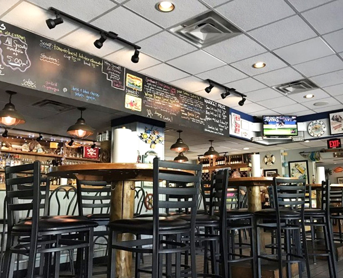 The chalkboard menu and pendant lights create that "I've discovered something special" atmosphere that makes regulars out of first-timers.