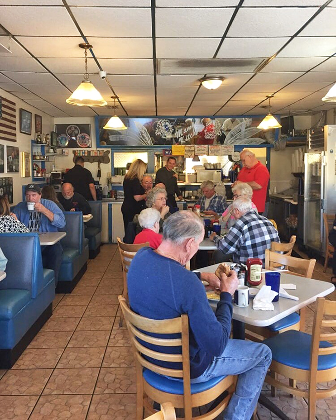 The true measure of a local institution: a dining room filled with regulars who've made this blue-boothed haven part of their weekly routine.