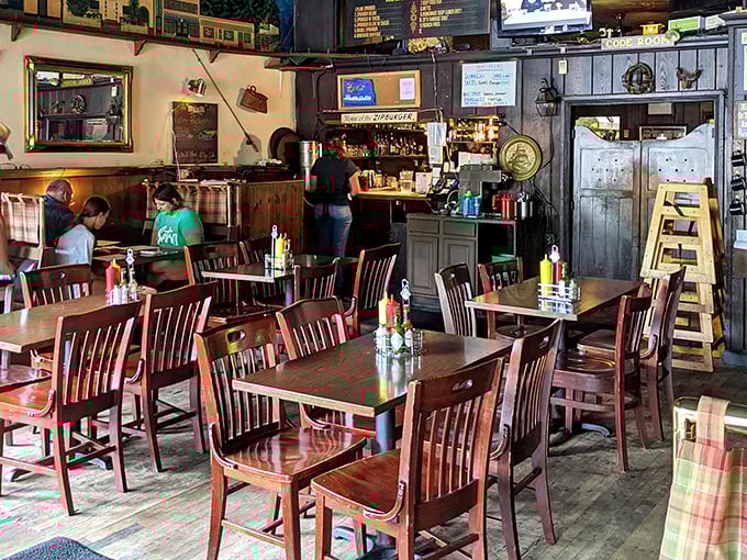 Wooden chairs, plaid accents, and that warm glow &ndash; Zip's nails the cozy neighborhood vibe that chain restaurants try desperately to replicate.