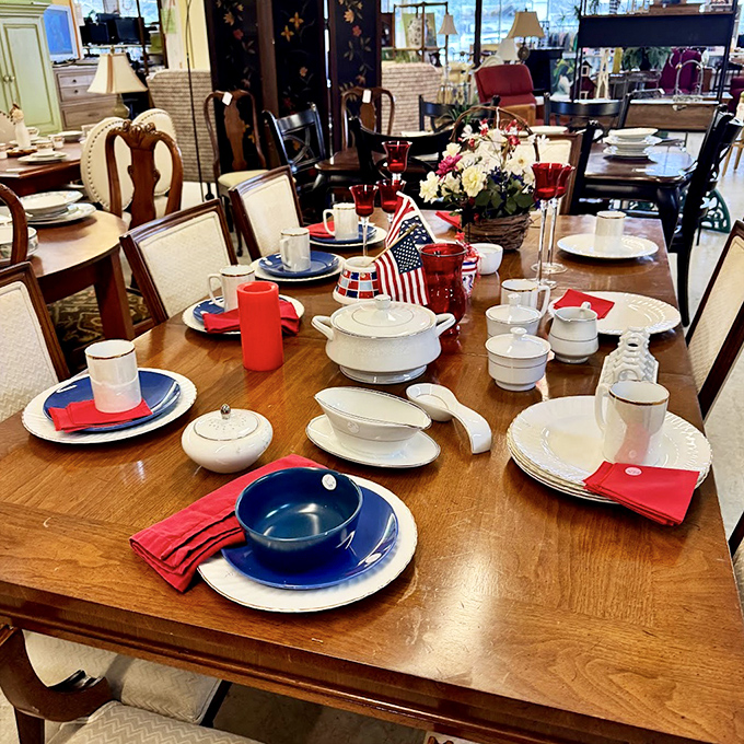 A patriotic table setting that screams "summer barbecue" &ndash; these dishes have hosted countless Fourth of July celebrations and are ready for yours.
