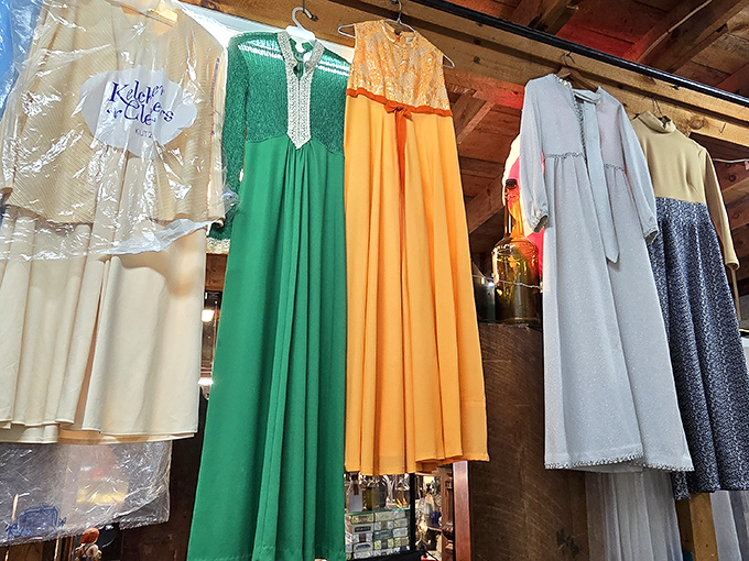 Vintage elegance hangs in the balance. These dresses whisper tales of proms, weddings, and special occasions from decades past.