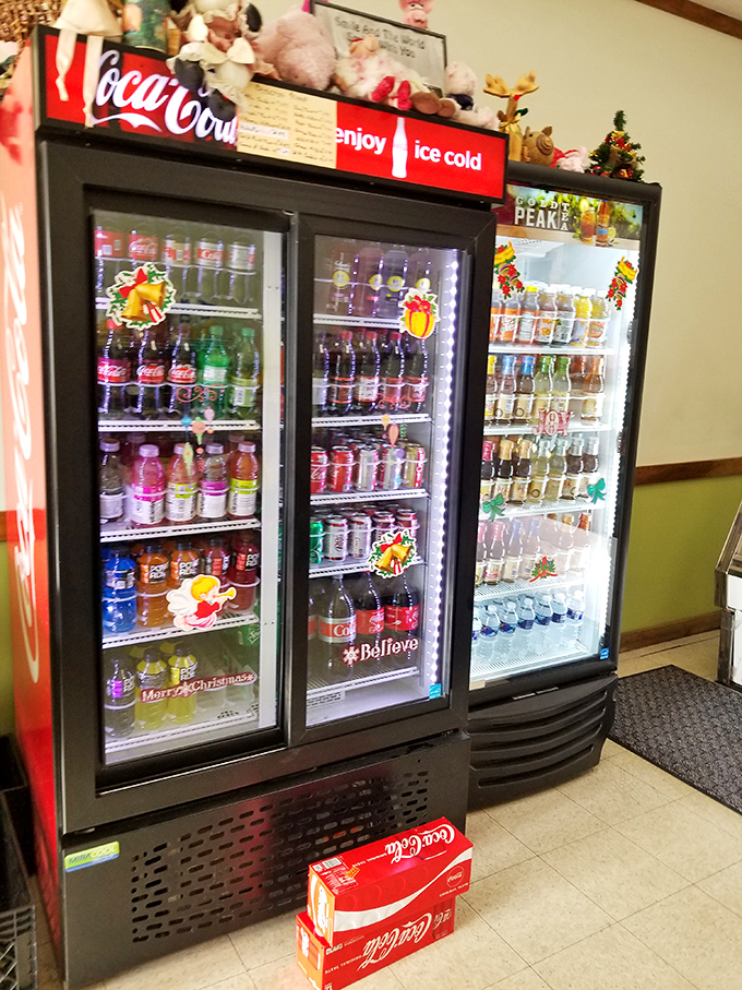 The beverage coolers stand ready to provide the perfect liquid companion to tame the magnificent salt and spice of your sandwich creation.