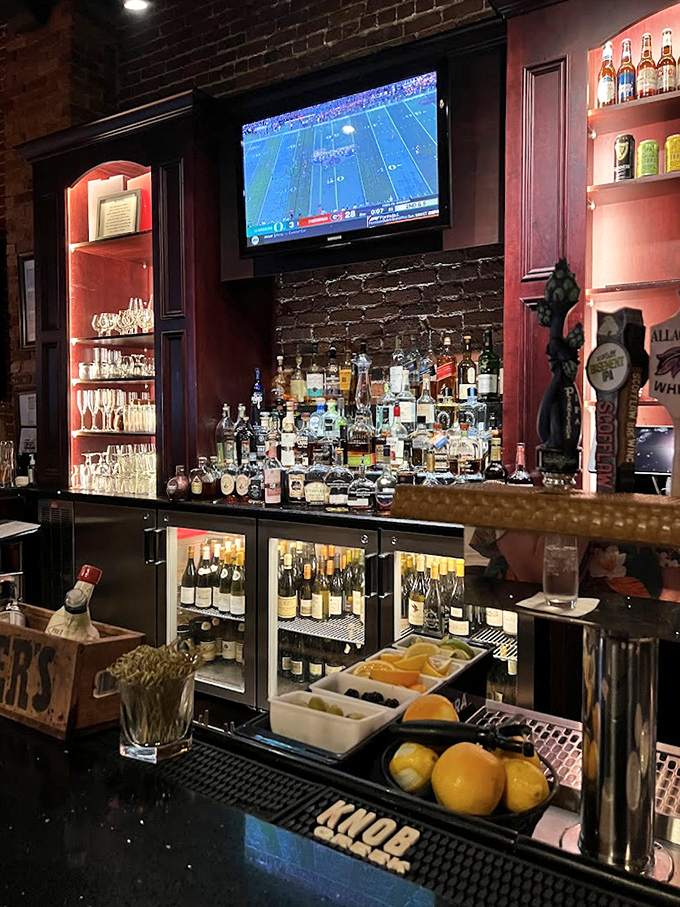 A bar stocked like an adult playground&mdash;where sports on TV and serious spirits coexist in perfect harmony.