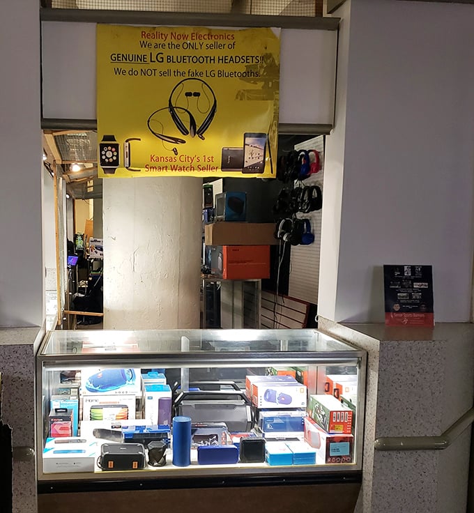 "We are the ONLY seller of GENUINE LG BLUETOOTH HEADSETS!" declares this tech vendor, bringing 21st-century gadgets to this temple of treasures.