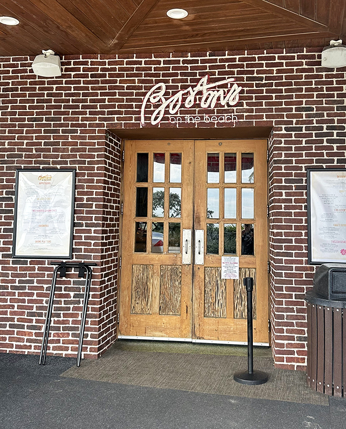 The entrance promises what lies beyond &ndash; a brick-framed portal to New England flavors with a side of Florida sunshine.