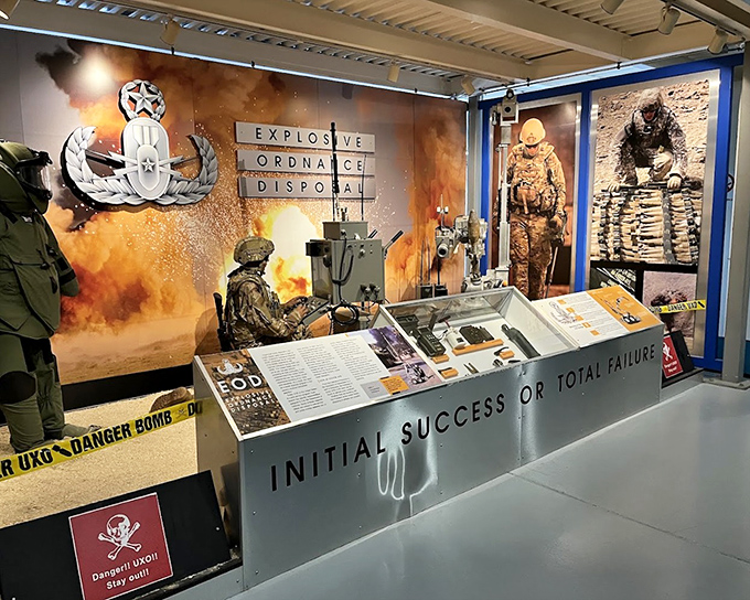 "Initial Success or Total Failure"&mdash;the EOD exhibit's motto perfectly captures the high-stakes world of bomb disposal technicians. No pressure, right?