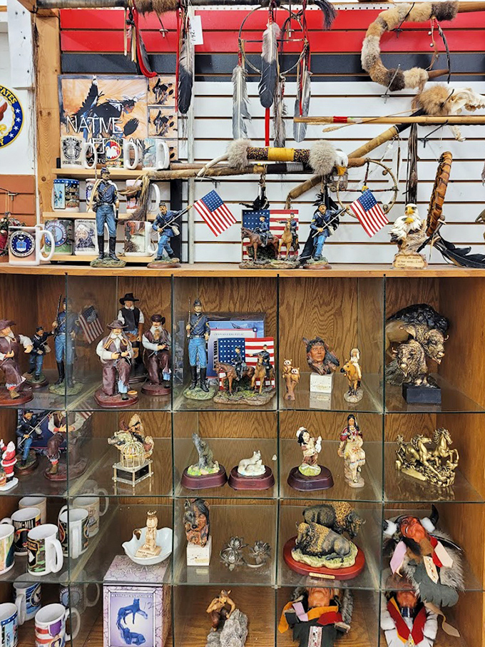 America's history in miniature—Civil War soldiers stand frozen in time alongside Native American figurines in this cultural diorama.