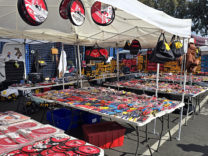 Treasure hunters paradise! The flea market transforms the daytime drive-in into a bazaar of possibilities where one person's castoffs become another's treasures.