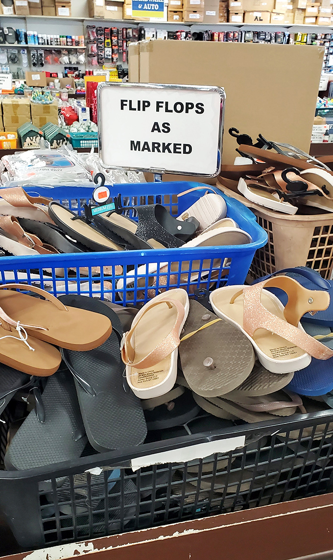 Summer essentials lined up and ready for action. Flip flops so affordable you won't cry when one inevitably disappears at the beach.