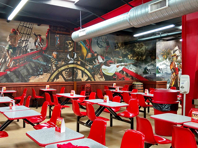 The pirate-themed food court&mdash;where hungry treasure hunters refuel with comfort classics beneath a mural that would make Captain Jack Sparrow feel at home.
