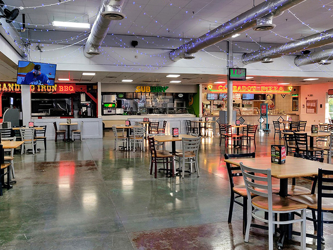 The food court: where shopping stamina gets restored. Refuel between bargain hunts with options ranging from BBQ to subs in this spacious dining area.