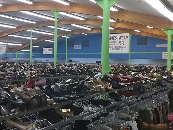 The shoe section sprawls endlessly, proving that Imelda Marcos wasn't the only one with a footwear obsession.