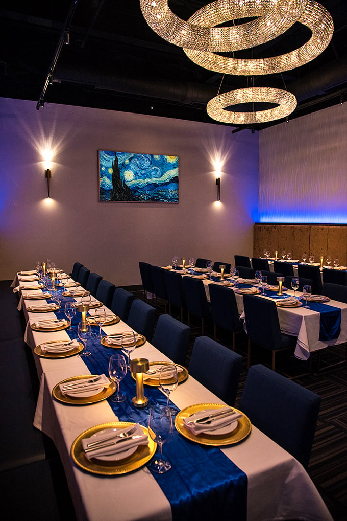 The private dining room awaits special occasions with golden place settings that whisper, "Yes, you are worth every penny of this meal."