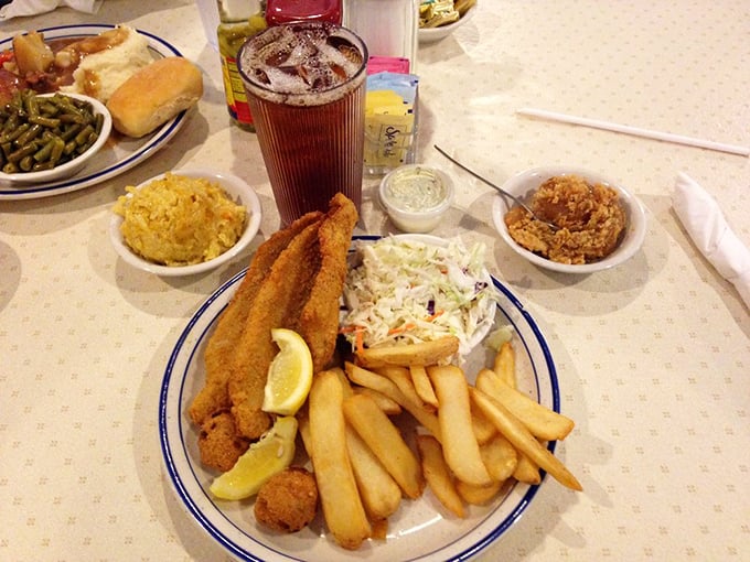 Crispy fried fish, golden fries, and all the fixings - proof that Blue Plate's talents extend well beyond the breakfast hours.