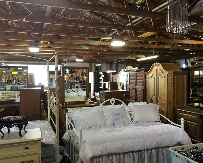 Bedroom furniture with stories to tell, where vintage headboards and dressers await second chances in new homes.