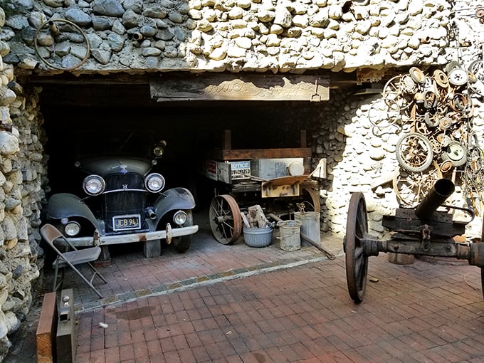 Even the utilitarian areas showcase the same creative stonework philosophy found throughout this remarkable property.