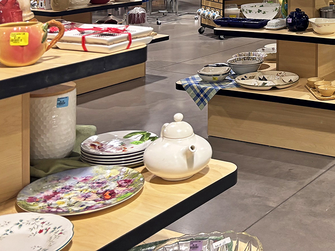 Delicate teapots and floral plates whisper of afternoon gatherings yet to come, proving elegance doesn't require emptying your bank account.