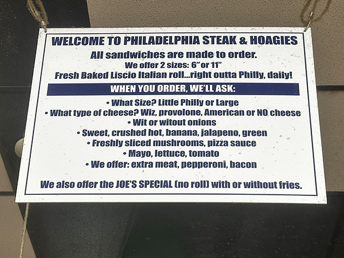 The ordering guide – a cheat sheet for cheesesteak newcomers. Like having the answers before taking the most delicious test ever.