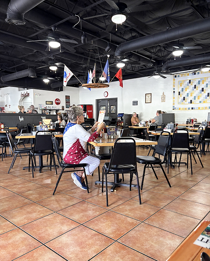 The spacious interior welcomes everyone from construction workers to grandparents seeking authentic Southern flavors and hospitality.