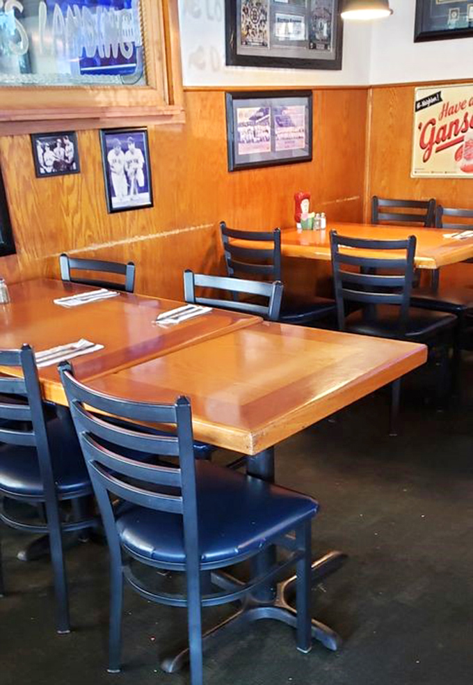 Simple wooden tables, comfortable chairs, and walls that tell stories of New England. Dining room or time machine? You decide.