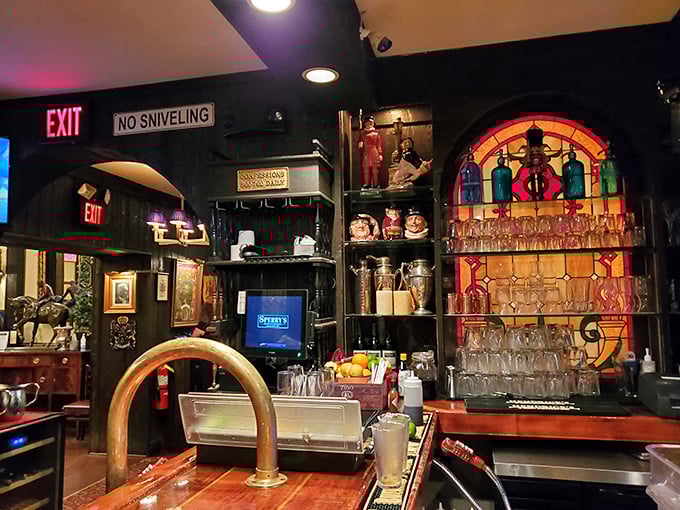 The bar area channels old-world charm with enough character to make Mad Men jealous of the atmosphere.