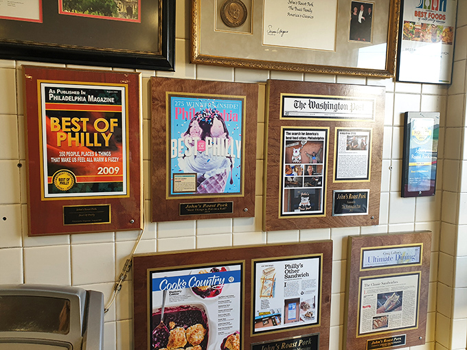 The wall of fame tells the story—this isn't just a sandwich shop; it's a Philadelphia institution that's earned every accolade through decades of consistency.