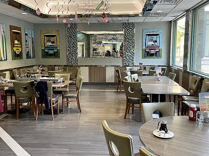 Modern diner aesthetics with classic comfort&mdash;where every table feels like the best seat in the house for the serious business of eating.