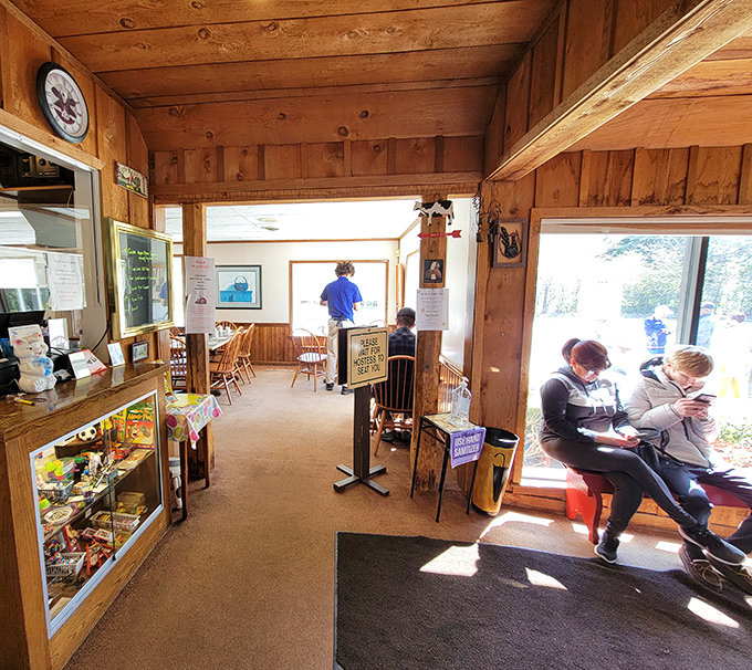 Warm wood tones and natural light create the kind of place where calories don't count and coffee refills flow freely.