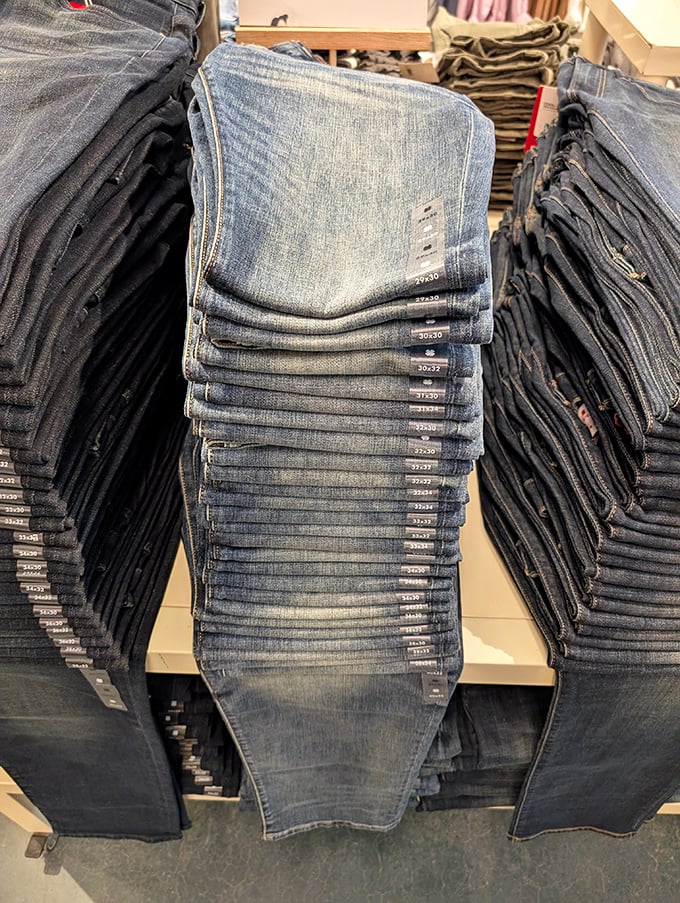 Denim stacked to the ceiling&mdash;a testament to America's love affair with jeans and the eternal quest for that perfect-fitting pair.