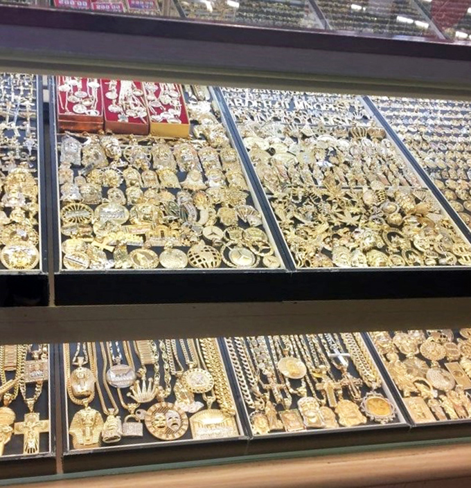 All that glitters is gold at this jewelry counter. These gleaming treasures would make Mr. T do a double-take&mdash;perfect for making statements or marking milestones. 