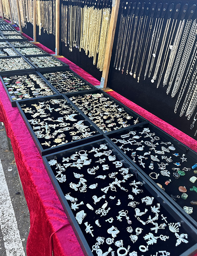 Jewelry displays that sparkle with possibility &ndash; each pendant and chain waiting to become someone's "lucky find" story.