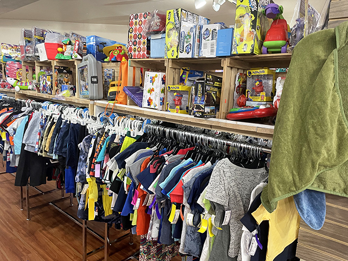 Kids' clothes and toys arranged with thoughtful organization&mdash;because children outgrow things faster than you can say "I just bought that."