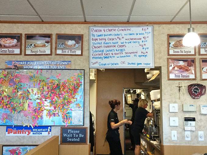 The wall map where diners proudly pin their hometowns&mdash;proving that good breakfast is worth traveling for, no passport required.