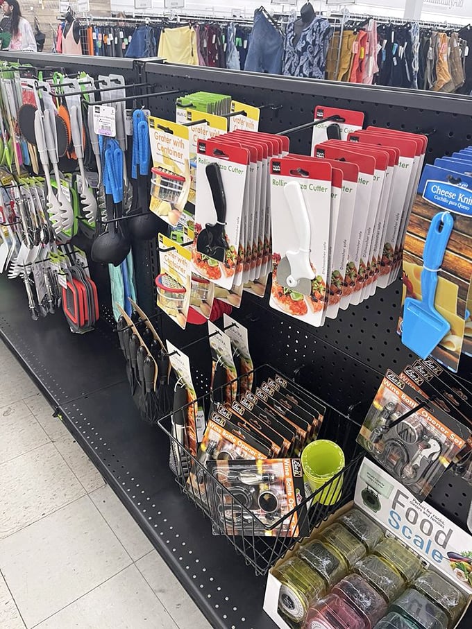 Kitchen gadgets solve problems you didn't know existed until you saw the solution in your hand &ndash; all displayed on practical pegboard walls.