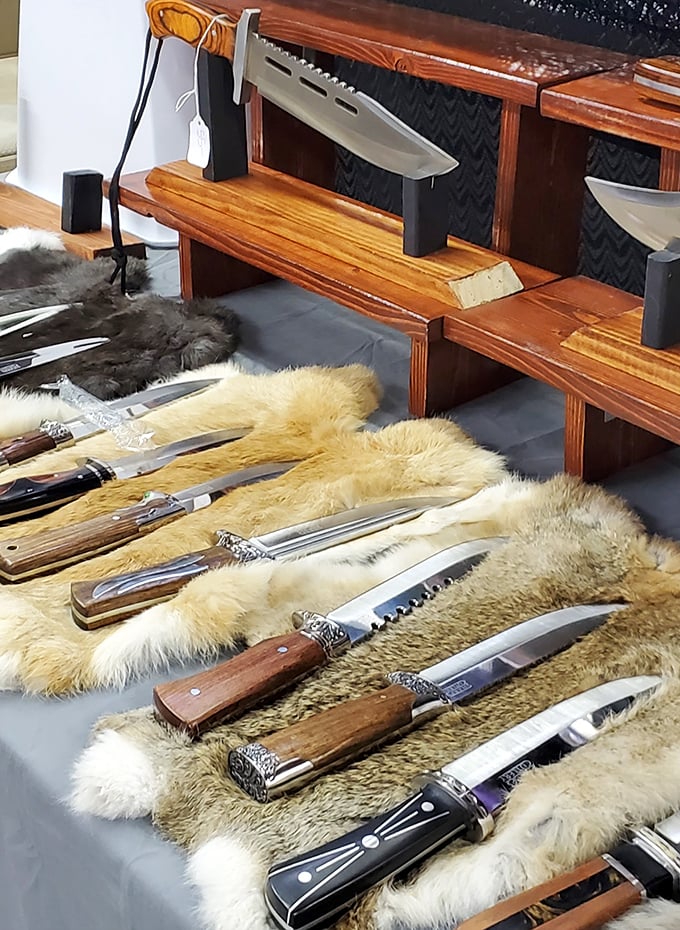 Sharp investments! Handcrafted knives with intricate handles display the marriage of functionality and artistry that draws collectors from across the Midwest.